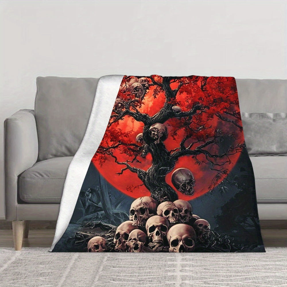 1pc Gothic Bloodred Skull Tree Throw Blanket - Soft Polyester All ...