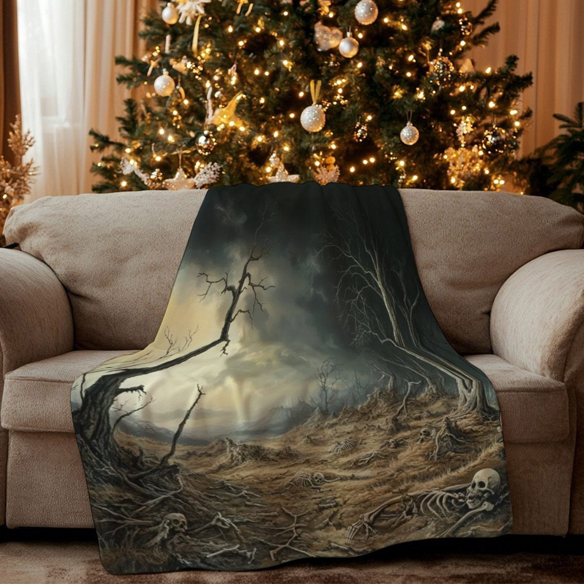 1pc Gothic Horror Throw Blanket - Spooky Halloween Decor with Skeletons ...