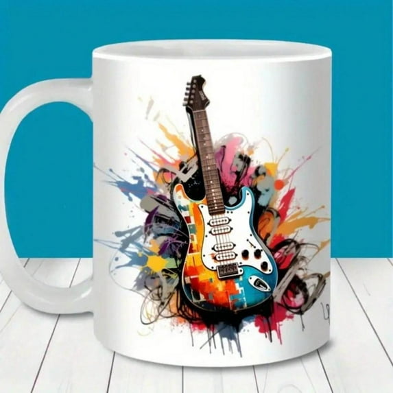 1pc Graffiti Guitar Mug Wrap 11oz Vibrant Colorful Splatter Design ...