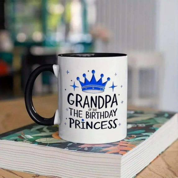 1pc Grandpa of Birthday Princess Ceramic Mug 11oz 360ml Black with Blue ...