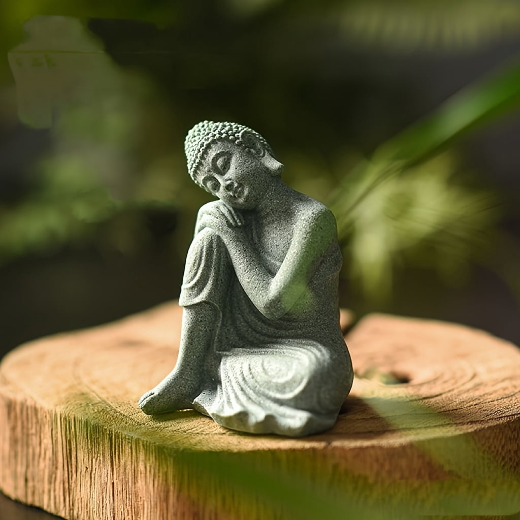1pc Green Sandstone Zen Buddha Statue with Lotus Base, Meditation Art ...