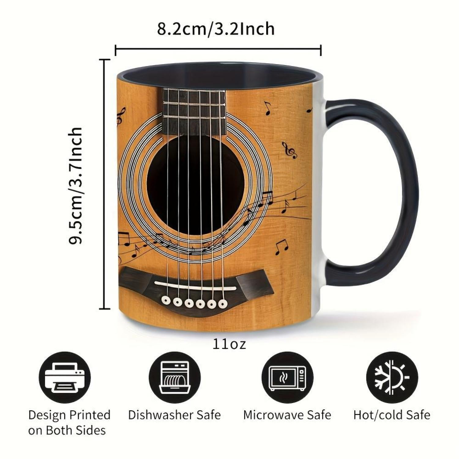 1pc Guitar Themed 11oz Ceramic Coffee Mug Vibrant Music Design with ...
