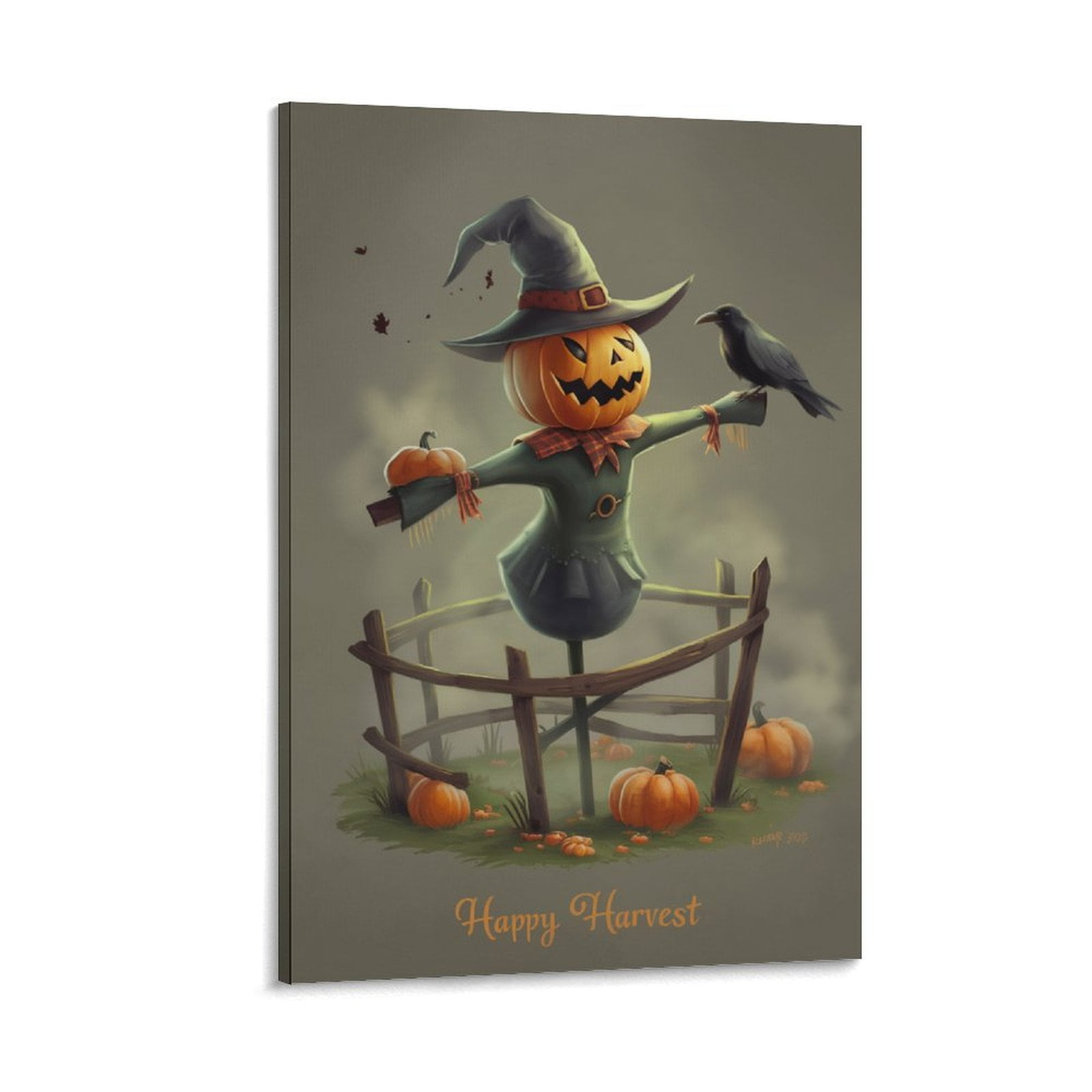 1pc HAPPY HARVEST PUMPKIN HEAD SCARECROW IN CORN PATCH 2 Pictures Print ...