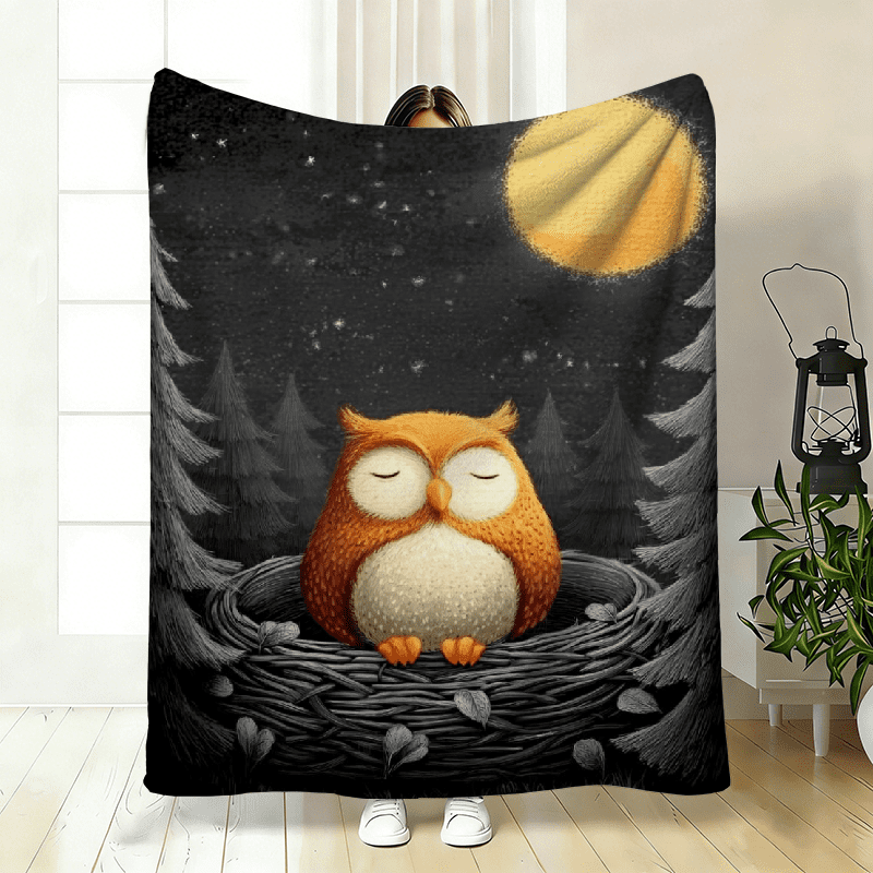 1pc an HD Printed Blanket Featuring an Owl in Its Nest. These Soft And ...