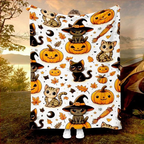 1pc Halloween Blanket, Little Ghosts, Pumpkins & Spiders with Dark ...