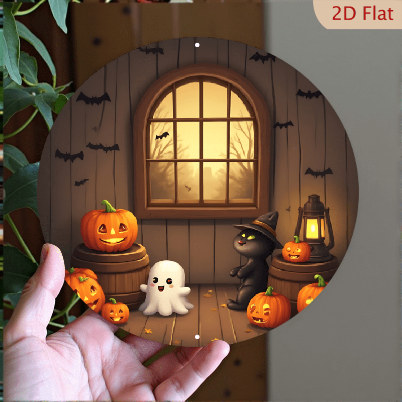 1pc Halloween Metal Wall Decor - Adorable Black Cat in Witch Hat with ...
