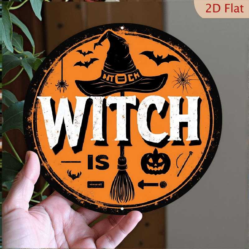 1pc Halloween Metal Wall Decor - "WITCH IS" Statement with Witch Hat ...
