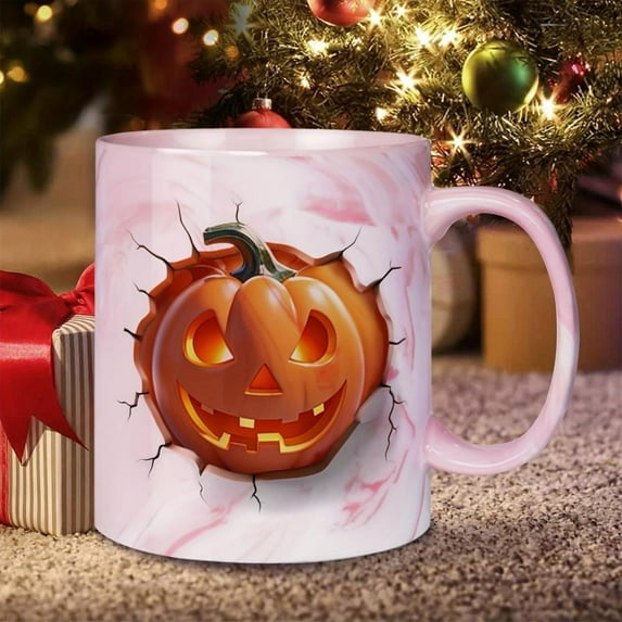 1pc Halloween Pumpkin Ceramic Coffee Mug 11oz Pink Marble Design with ...