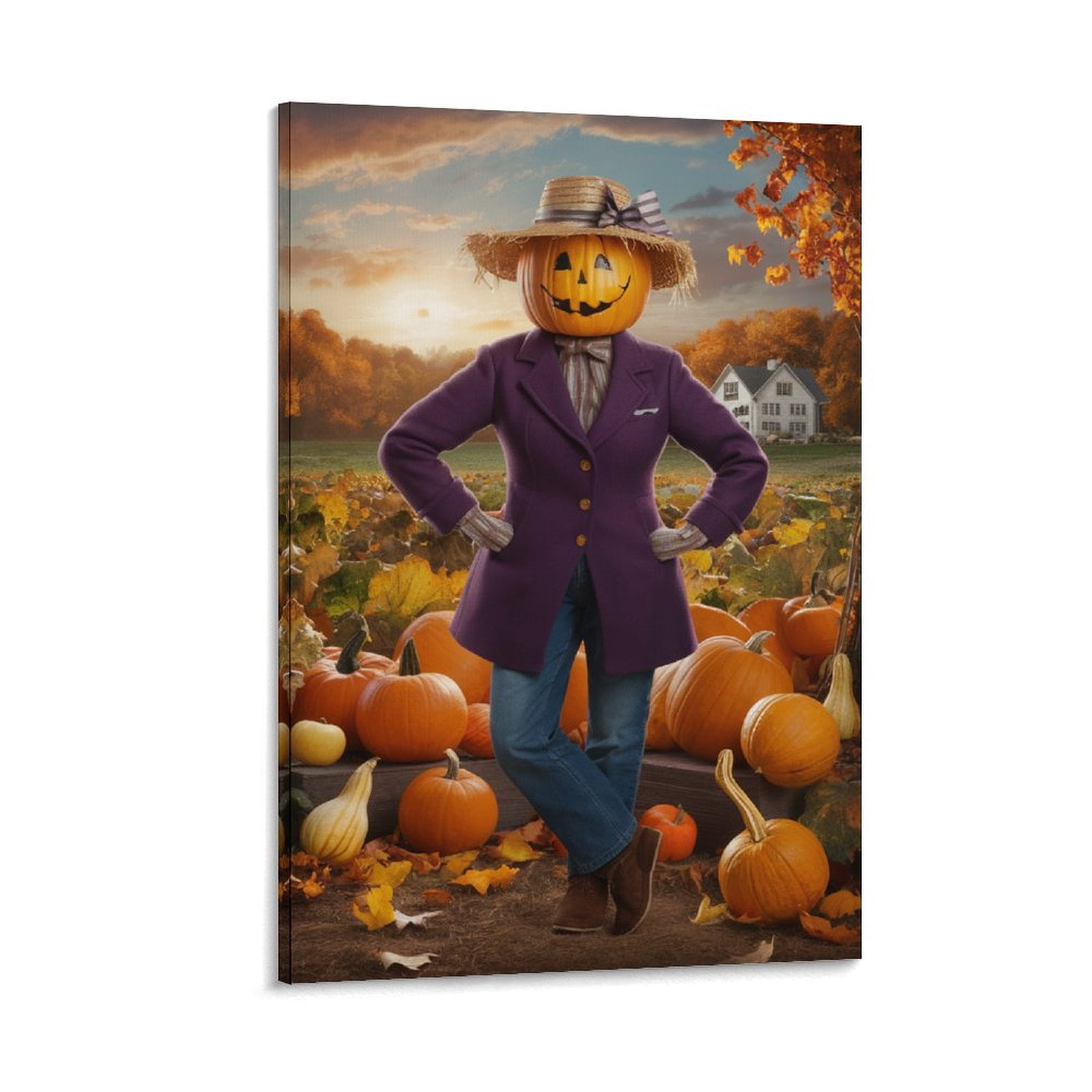 1pc Halloween Scarecrow in A Pumpkin Field 4 Pictures Print Wall Art ...