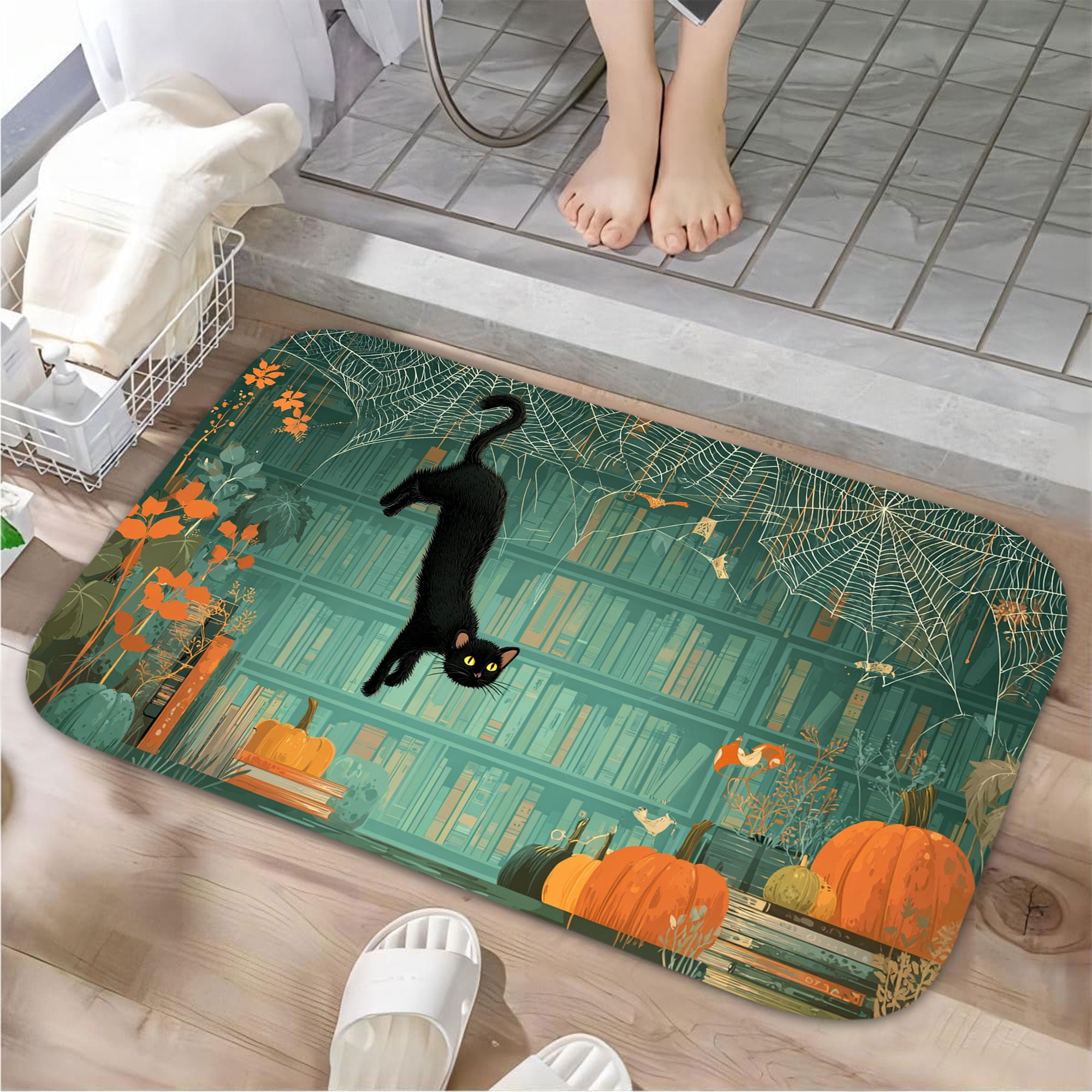 1pc Halloweenthemed Scene Absorbent Non-Slip Bathroom Thickened Flannel ...