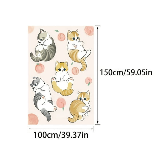 1pc Hand-Drawn Cartoon Cat Print Cozy Throw Blanket, Reversible, All ...