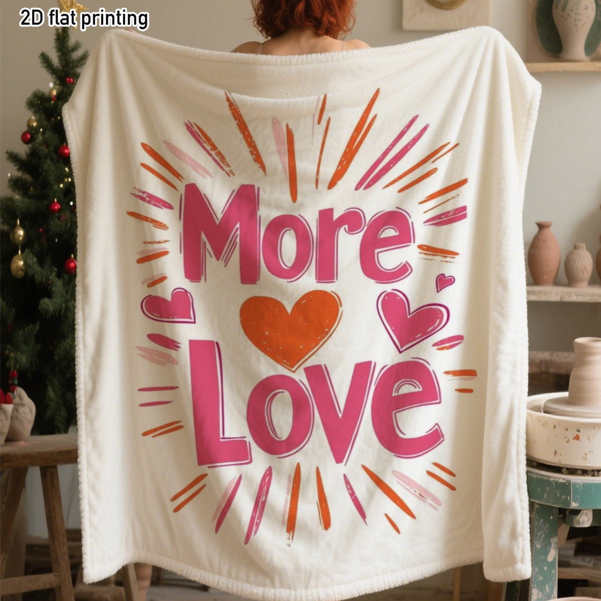 1pc Hand-Drawn Cozy Love Throw Blanket - Soft Flannel - Bedspread with ...