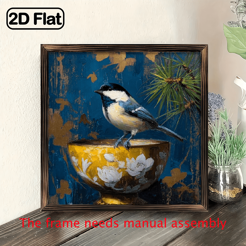 1pc Hand-Painted Look Blue Jay Yellow Floral Bowl Wood Wall Art ...