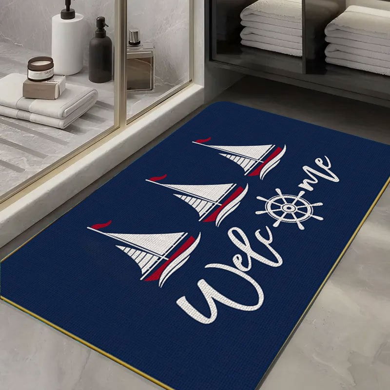 1pc Handmade Nautical Three Sailboats Welcome Non-Slip Rubber Doormat ...