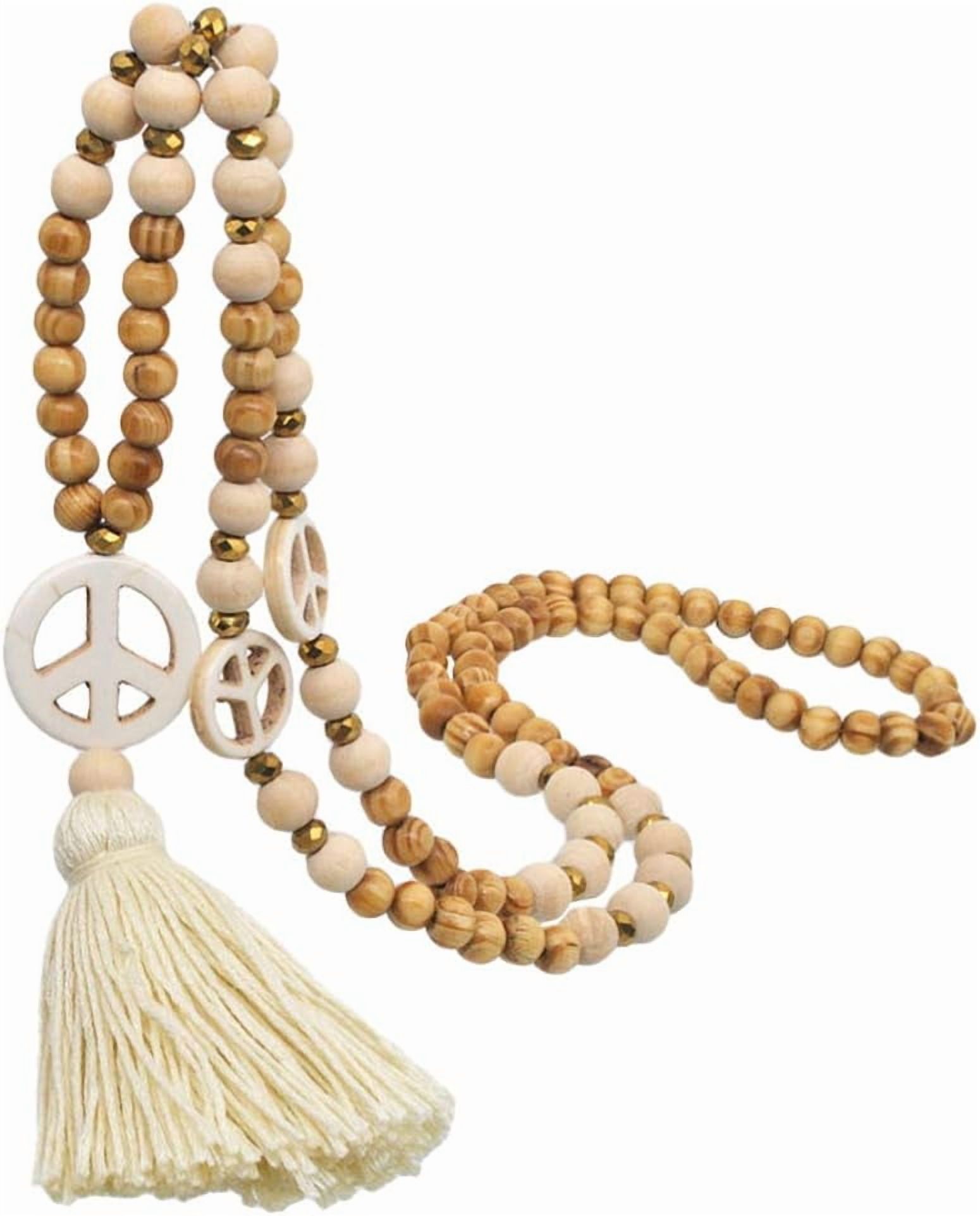 1pc Handmade Women Necklace with Tassel and Wooden Beads Unique Peace ...