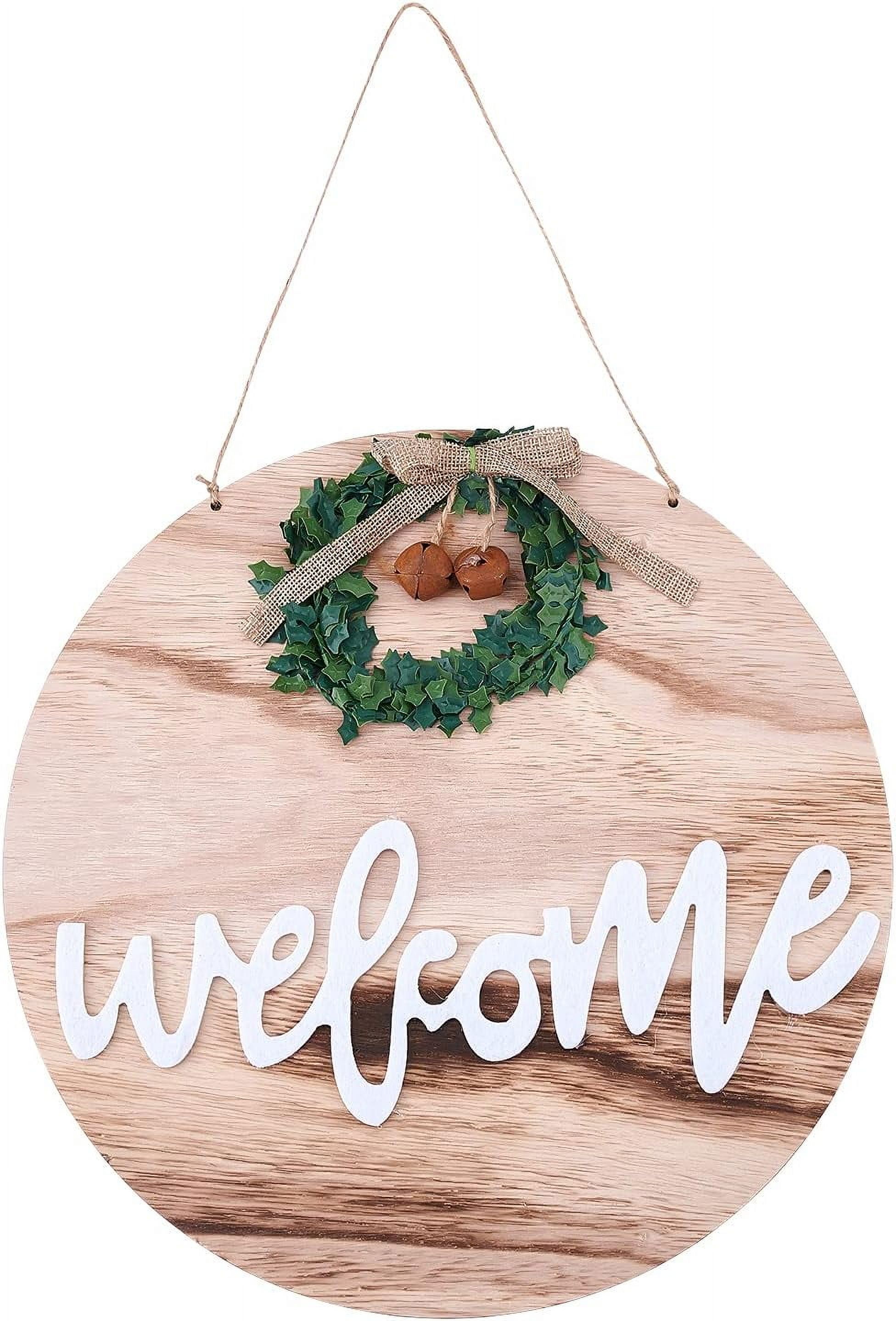 1pc Hanging Hello Sign Welcome Sign Front Door Wood Round Hello Sign ...