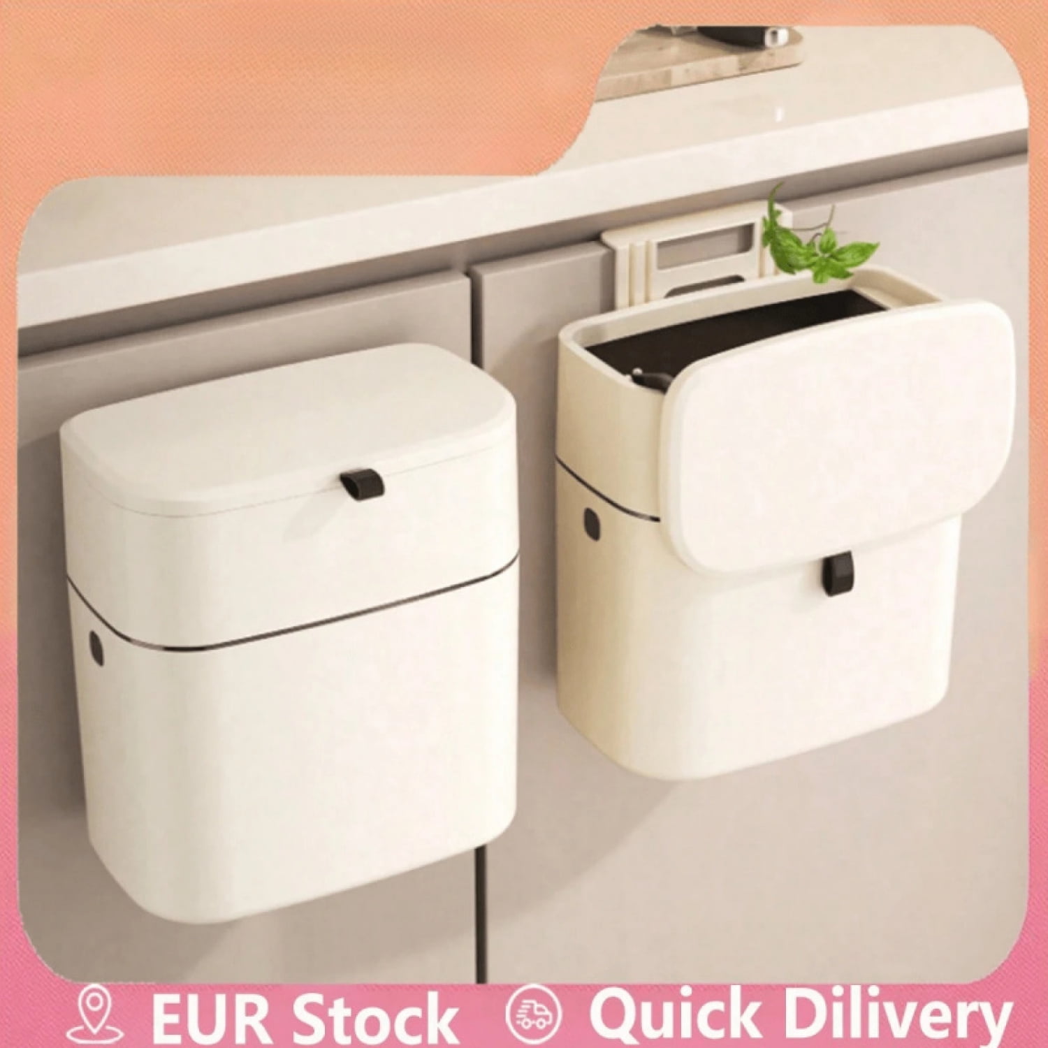 1pc Hanging Trash Bin, Small Garbage Can With Lid Suitable For Kitchen Cabinet Door Or Sink ...