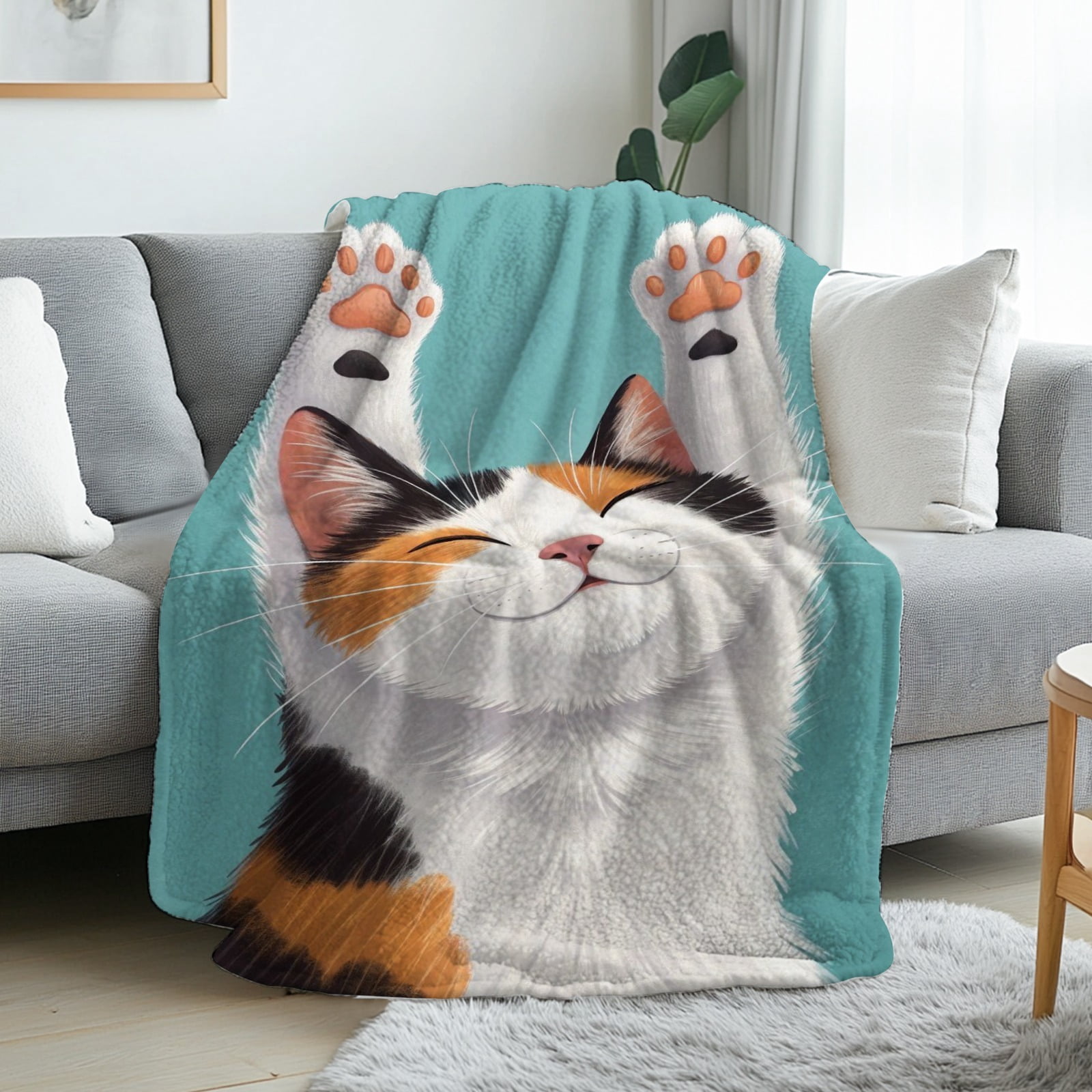 1pc Happy Calico Cat Flannel Blanket - Soft Warm All-Season Bedspread ...