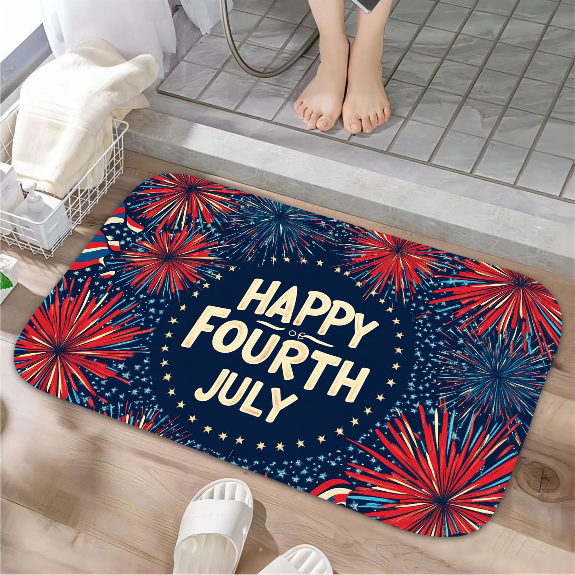 1pc Happy Fourth Absorbent Non-Slip Bathroom Thickened Flannel Rug ...