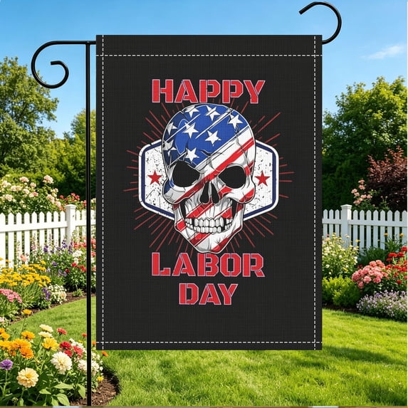 1pc Happy Labor Day American Flag Skull Print Garden Flag,Double Sided ...