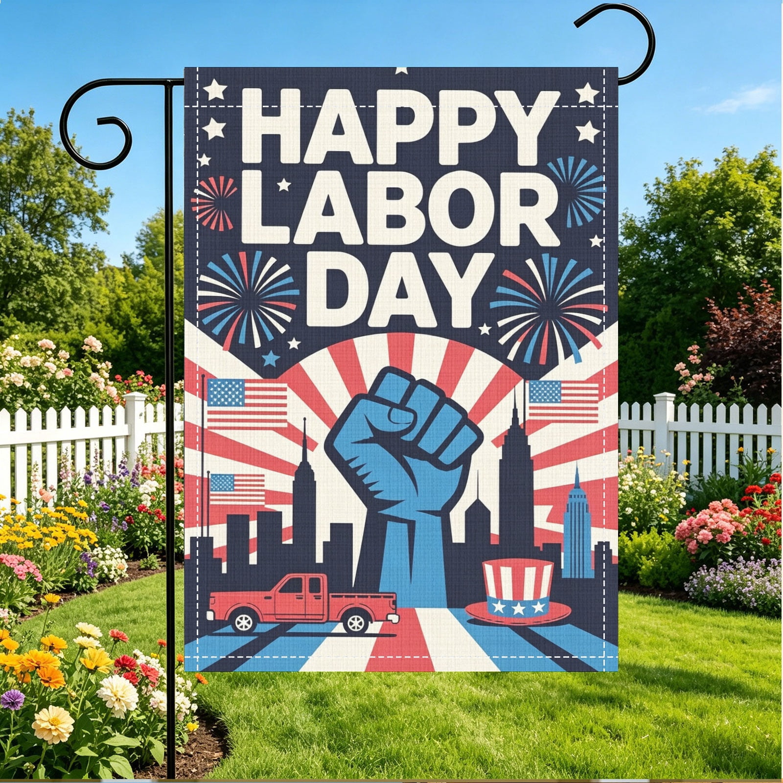 1pc Happy Labor Day American Flag Workers Print Garden Flag,Double ...
