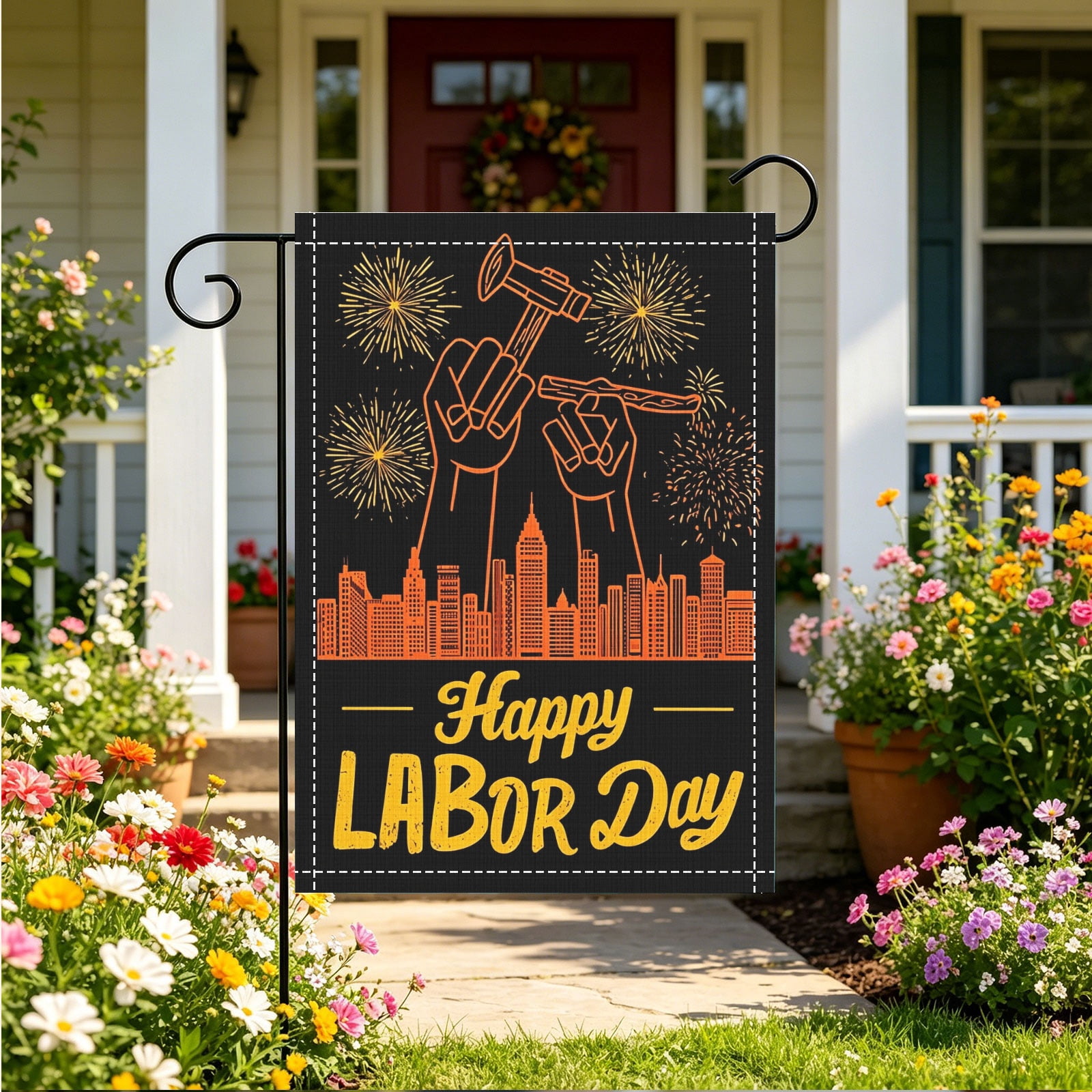 1pc Happy Labor Day Patriotic Garden Flag, Hammer, Wrench & Star ...