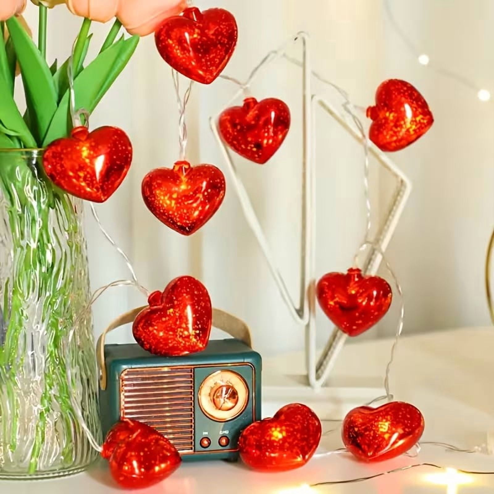 1pc Heart-Shaped LED String Lights - Red Valentine's Day Decorative ...