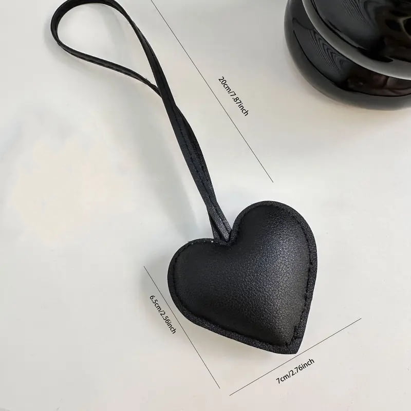 1pc Heart-Shaped PU Leather Keychain for & - Cute Minimalist Glossy ...