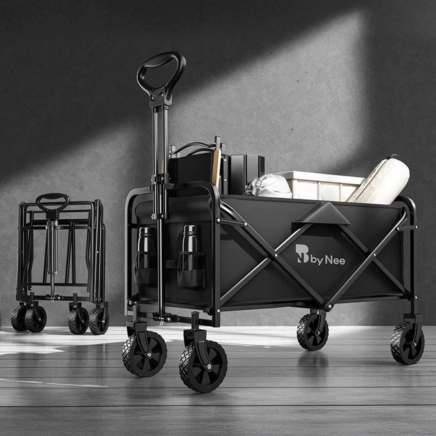 1pc Heavy Duty Collapsible Foldable Utility Wagon Cart With All-Terrain ...