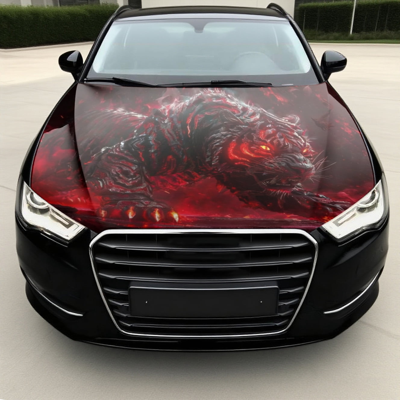 1pc Hell Tiger Car Hood Wrap- Glowing Red& Black Trucks/Sedans SUVs ...