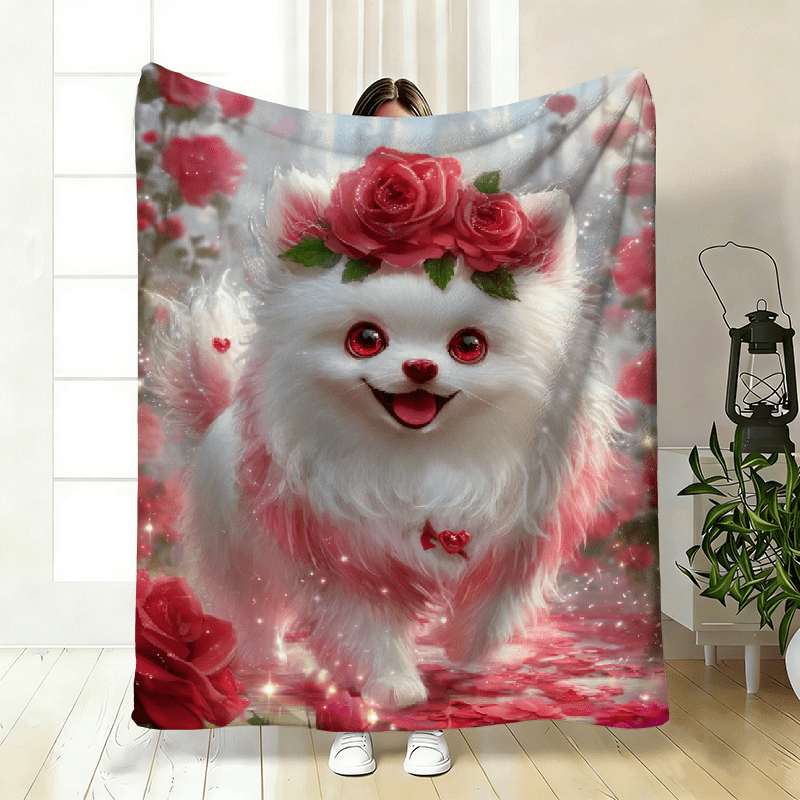 1pc a High-Definition Printed Blanket Featuring a Dog And Roses. These ...