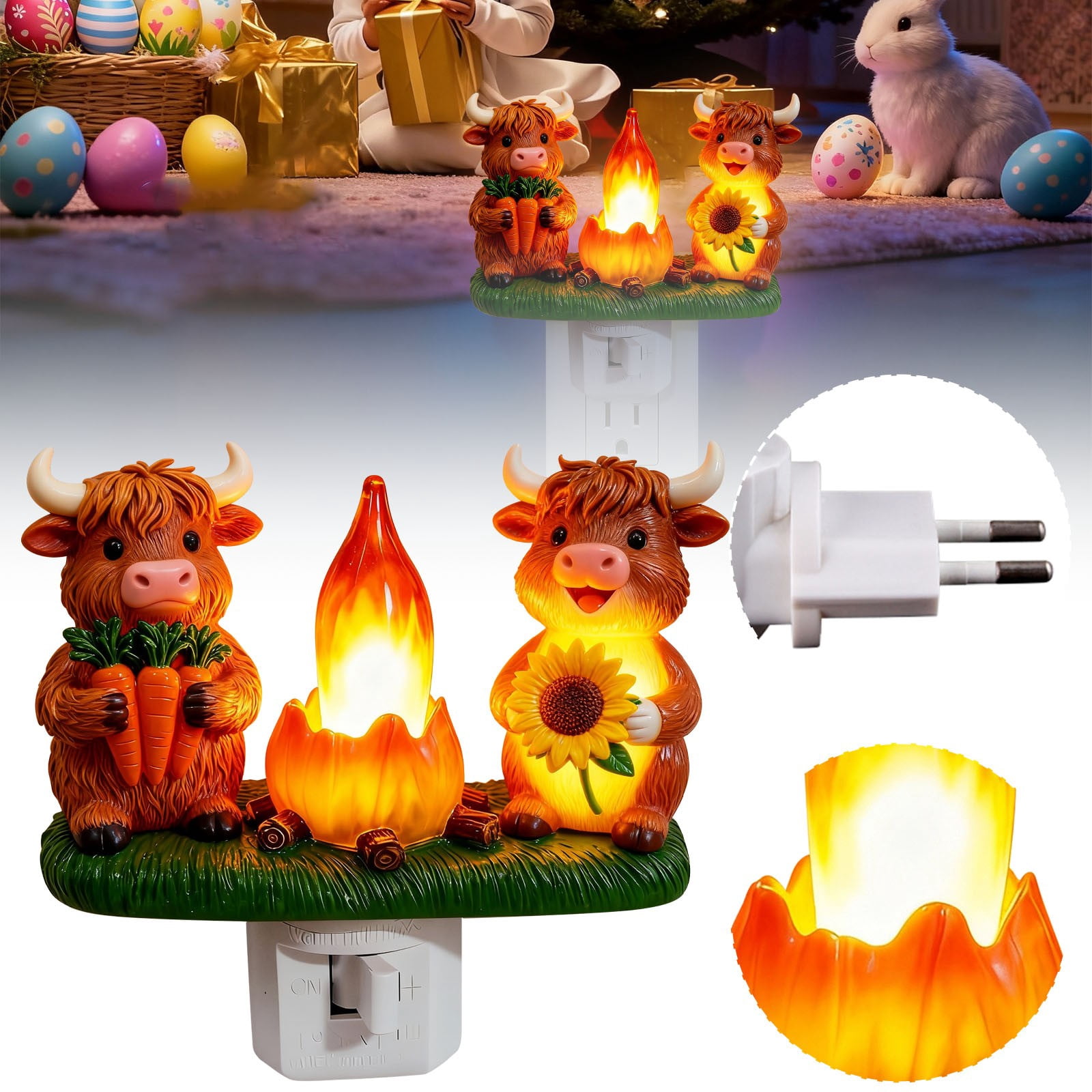 1pc Highland Cow Night Light, Resin Animal Nightlamp Dimmable & 30 Mins ...