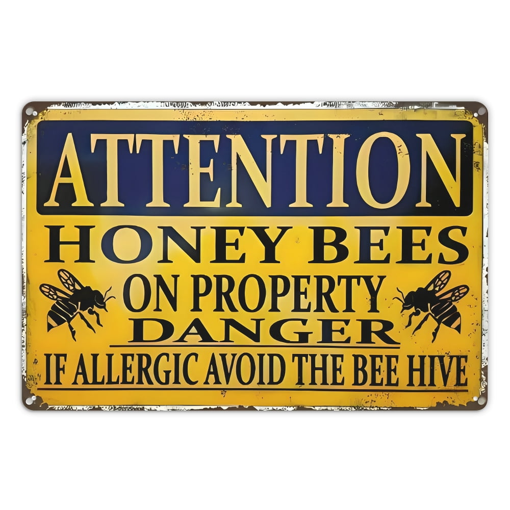 1pc Honey Bee Warning Sign, 8x12inch, Weatherproof Wall Hanging Decor ...