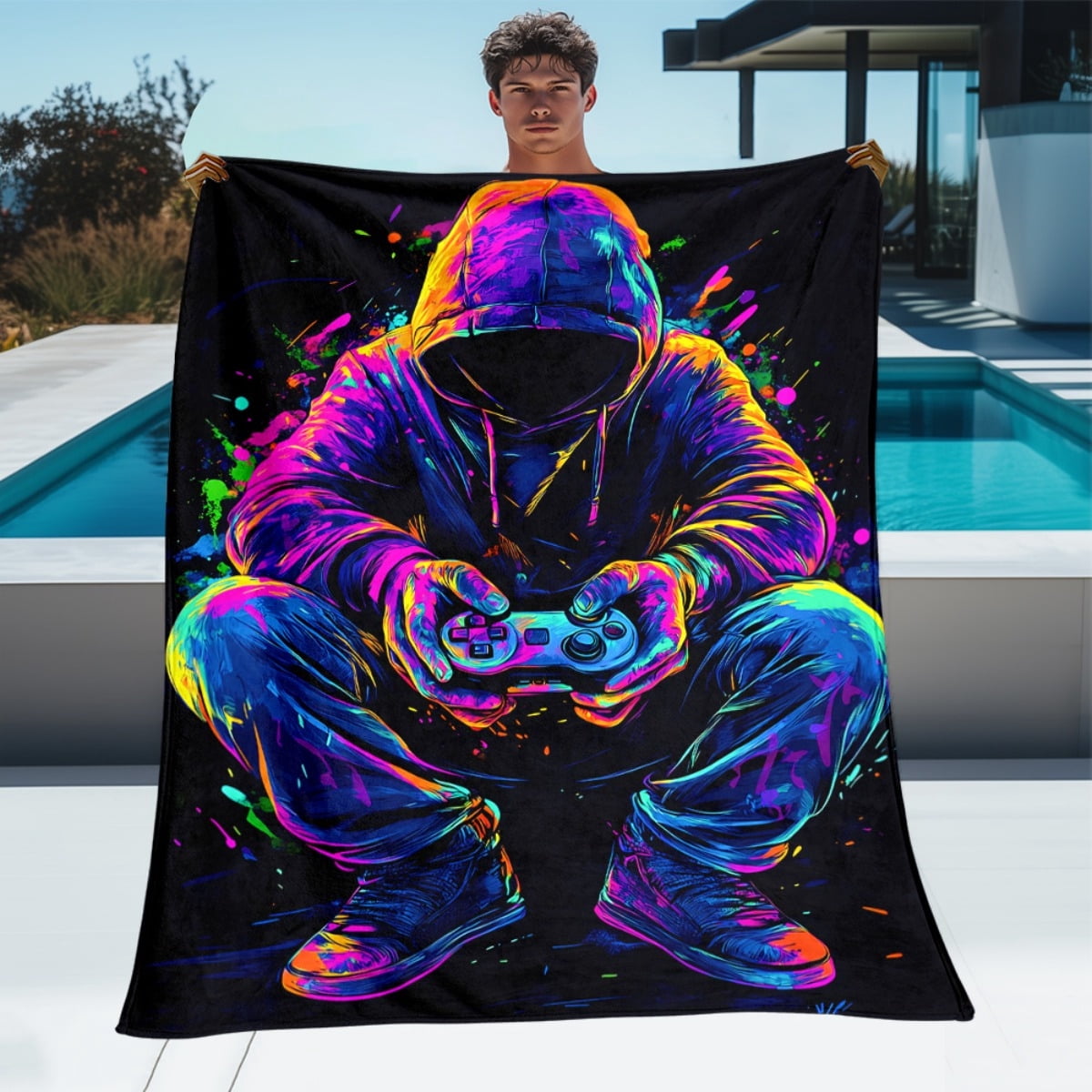 1pc Hooded Gamer with Controller Blanket Lightweight Flannel All-Season ...