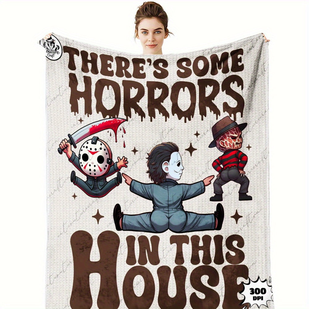 1pc Horror Movie Icons Cartoon Design Lightweight Flannel Blanket ...