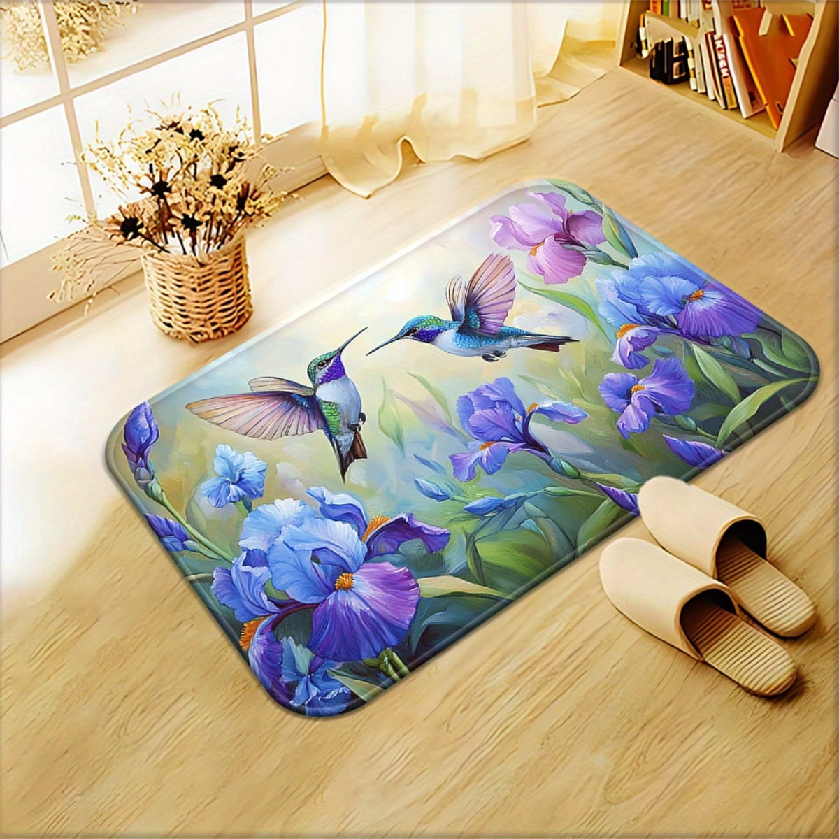 1pc Hummingbirds Among Purple Irises.Door Mats, Anti Slip Bathroom ...