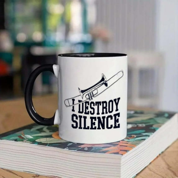 1pc I Destroy Silence Trombone Ceramic Mug 11oz Black with White Text ...