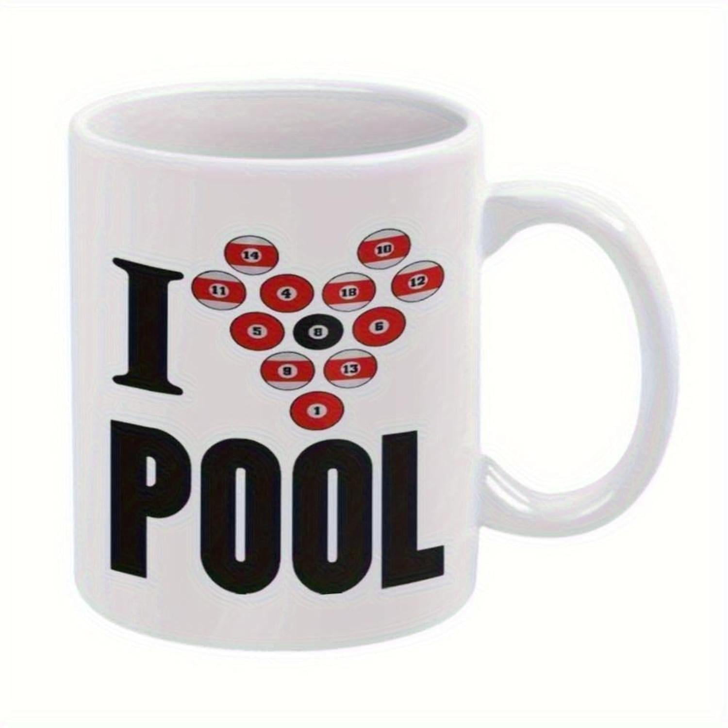 1pc I Love Pool Ceramic Mug 11oz White with Red Black Pool Ball Heart ...
