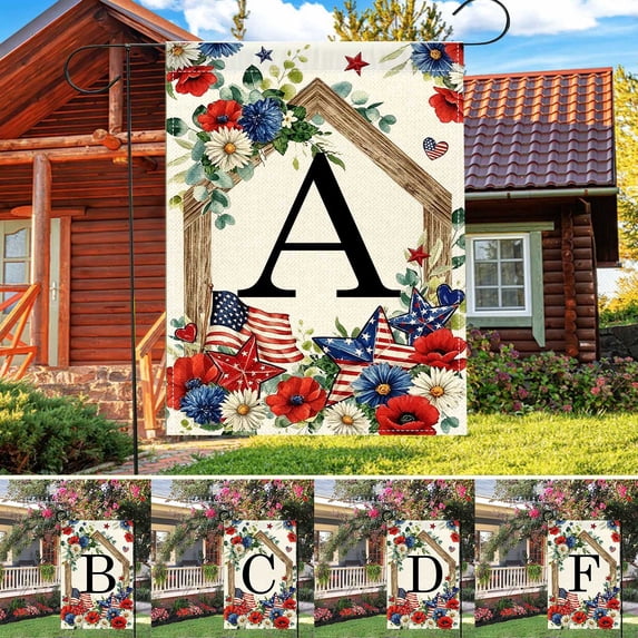 1pc Independence Day Floral Letter Z Garden Flag, Red and Blue Floral ...