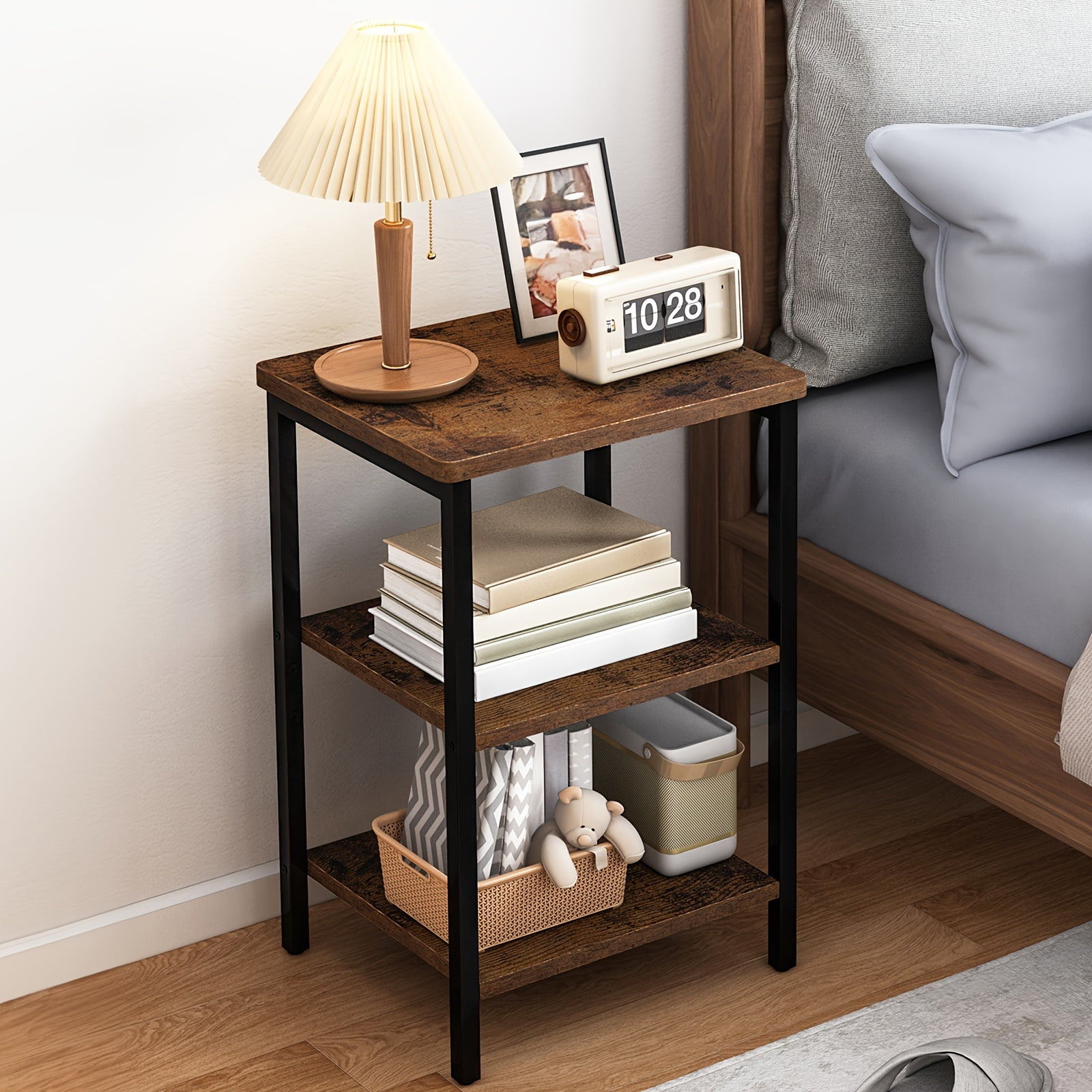 1pc Industrial side table - Compact 3-Tier Shelf, Space-Saving ...