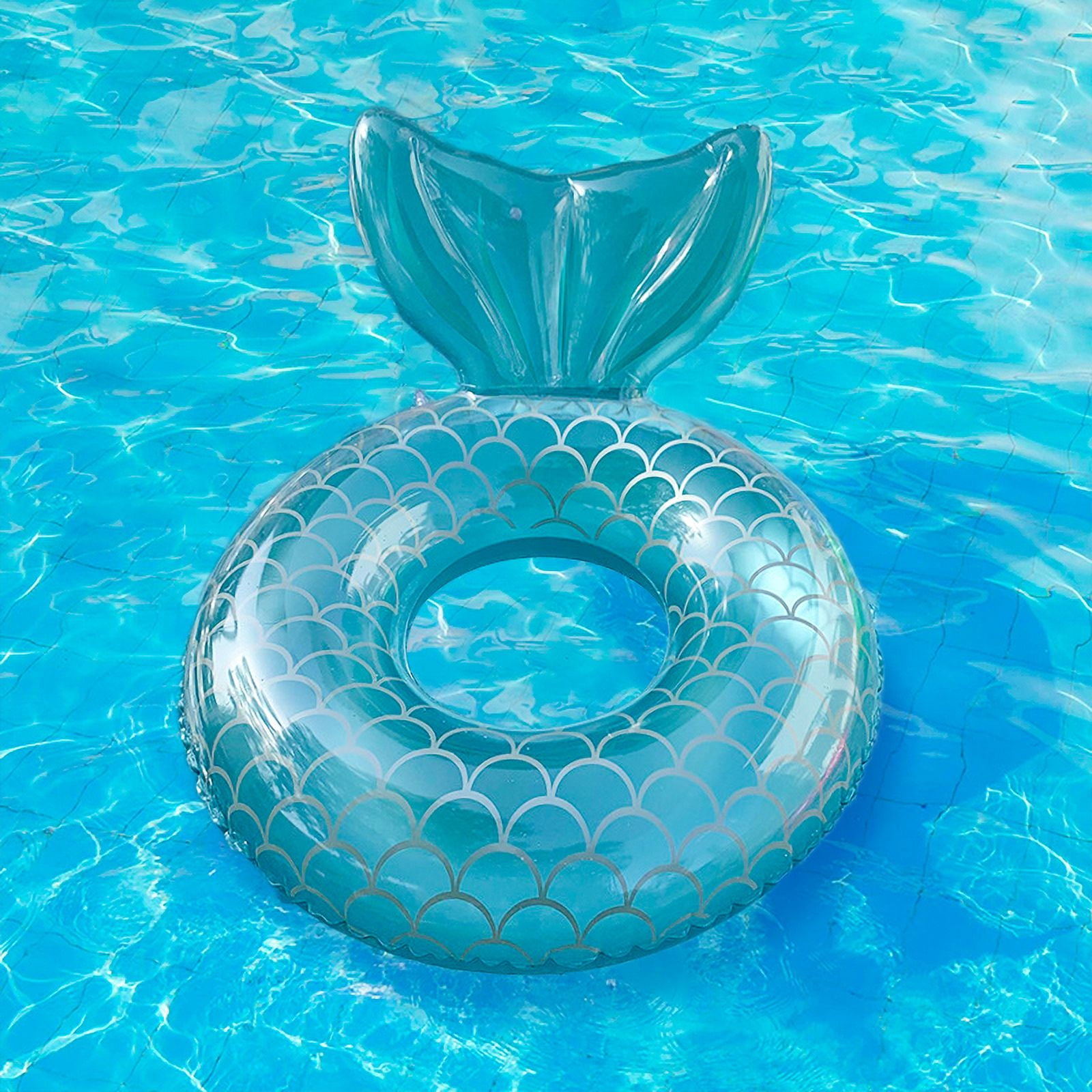 1pc Inflatable Mermaid Swim Ring Fishtail Backrest Transparent Adult ...