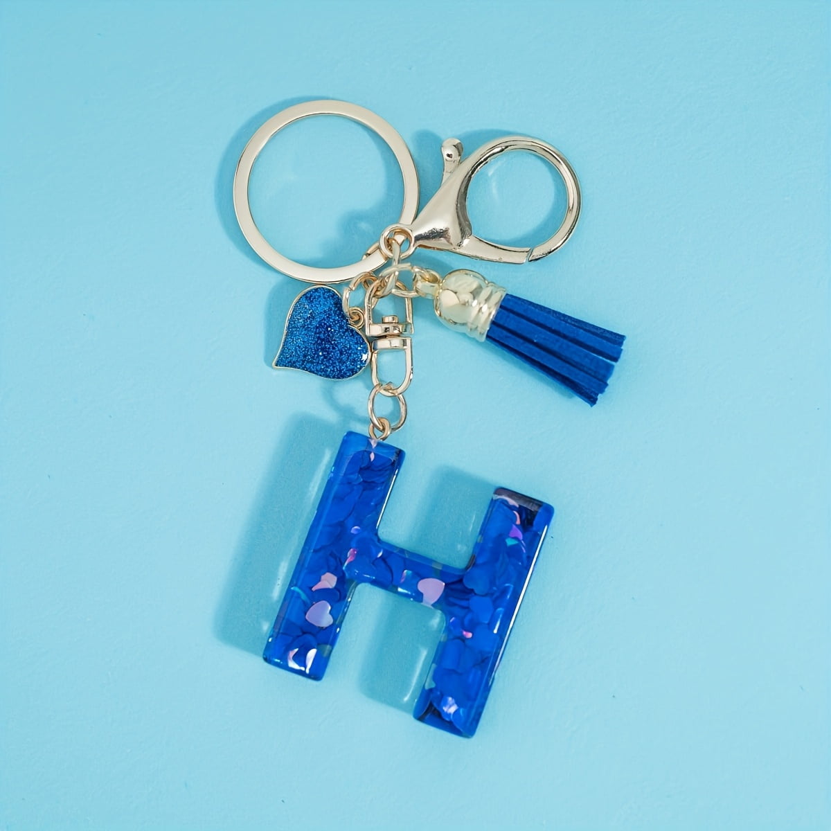 1pc Initial Car Keychain, Beautiful Blue Tassel Heart A-Z Letter ...