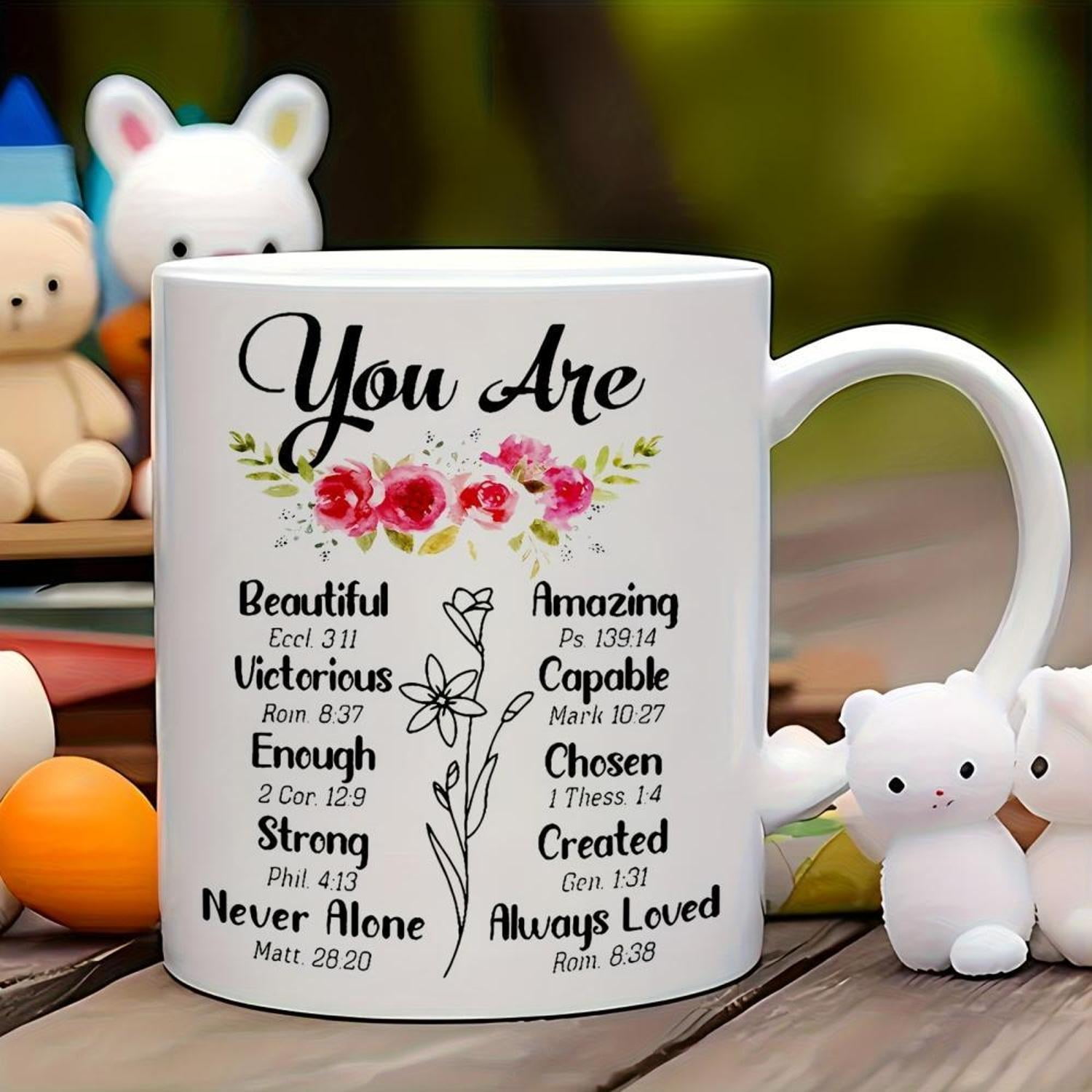 1pc Inspirational Verse Women s Ceramic Mug Pink Green Leaf Verse ...