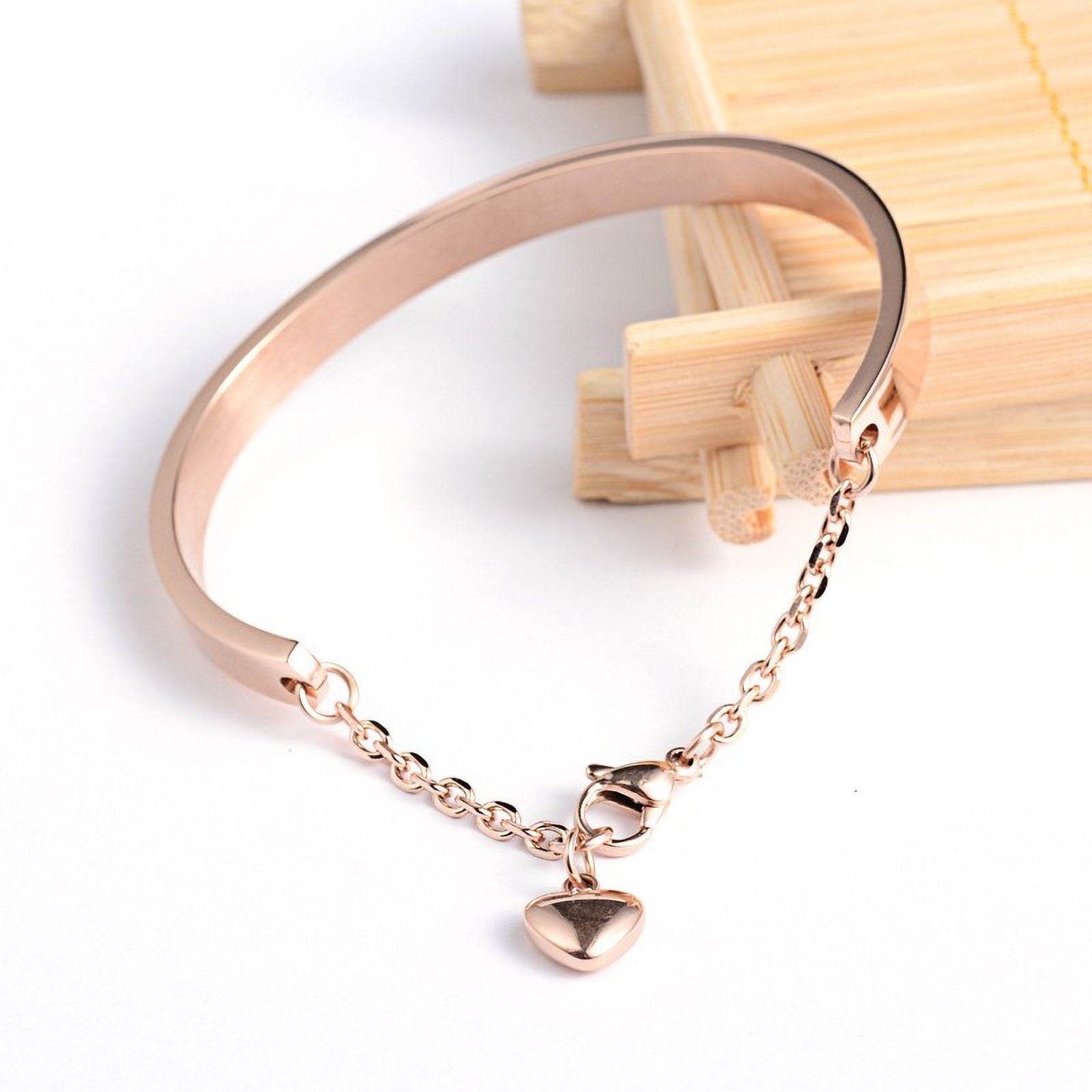 1pc Ion Plating(IP) 304 Stainless Steel Bracelets with Heart Charms and ...