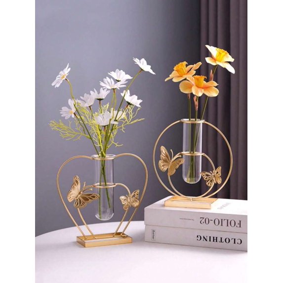 1pc Iron Art Desktop Decorative Vase With Glass Container, Suitable For ...