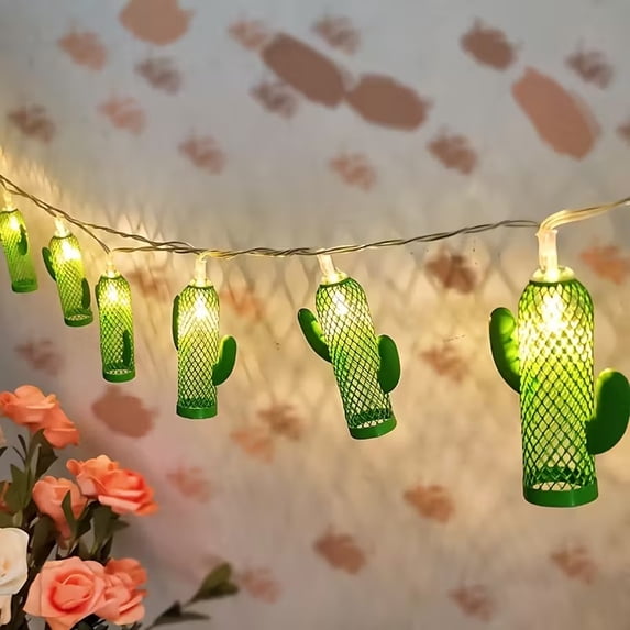 1pc Iron Cactus String Lights, LED Indoor Decorative Holiday Atmosphere ...