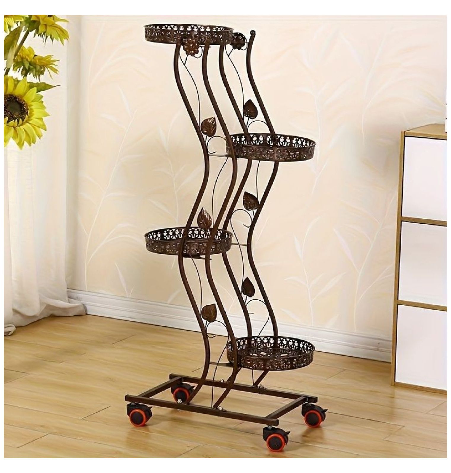 1pc Iron Multi-layer Movable Push-pull with Wheels Space-saving Flower ...