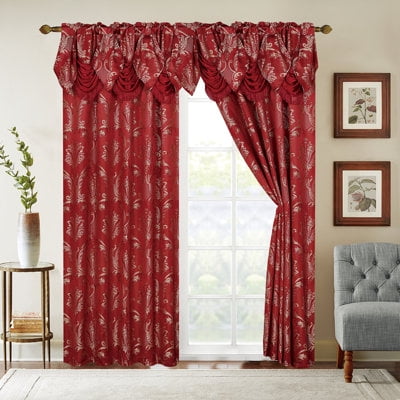 Jacquard Window Panel w/18" Valance Burgundy Pattern 2 - Walmart.com