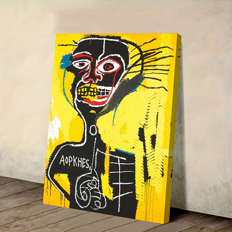 1pc Jean-Michel Basquiat Inspired Canvas Poster - Black, yellow ...