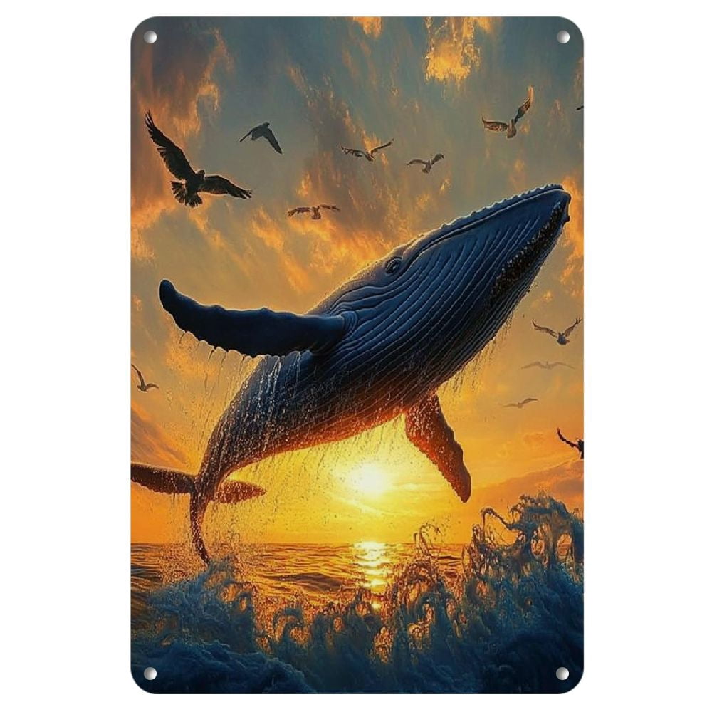 1pc, Jit Whale Metal Tin Sign, 8x12inch, Ocean Sunset Wall Art, Rustic ...